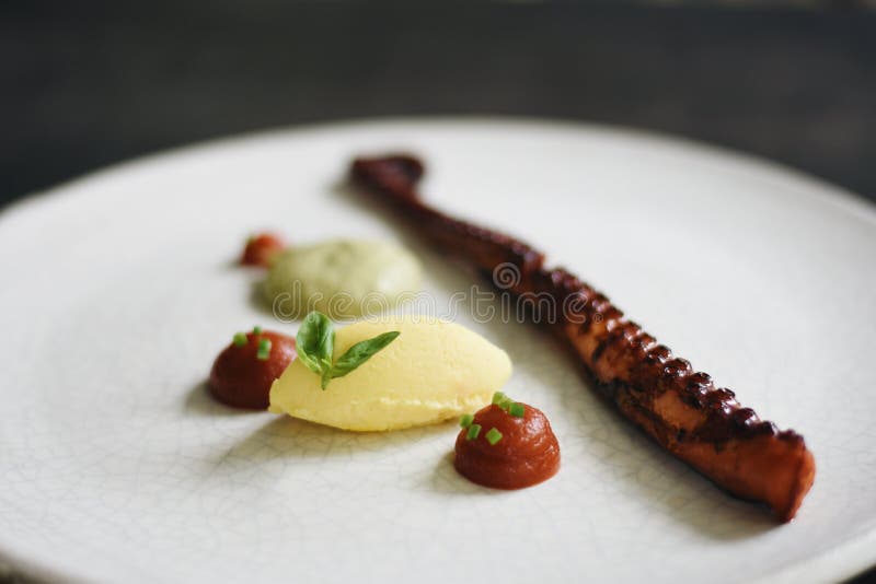 Comida Refinada En El Restaurante. Pulpo a La Parrilla Imagen de ...