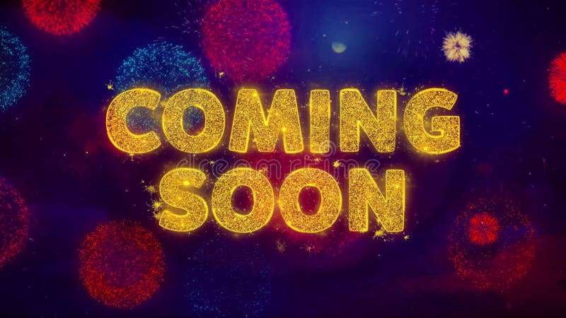 Coming Soon Text on Colorful Firework Explosion Particles. Stock Video ...