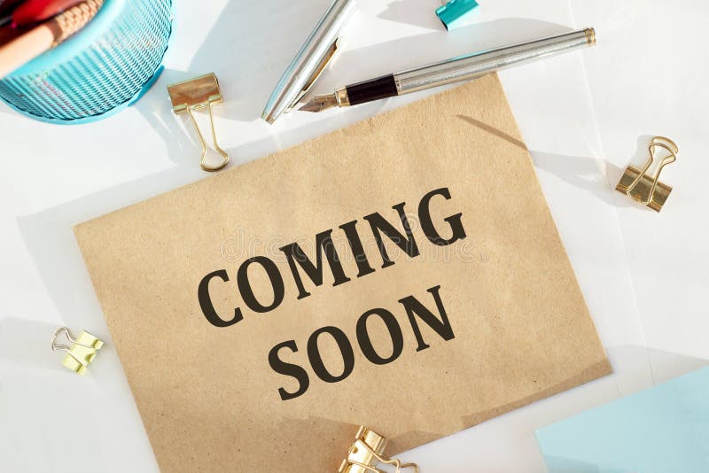 Coming Soon Word with Envelope on a Working Table Stock Image - Image ...