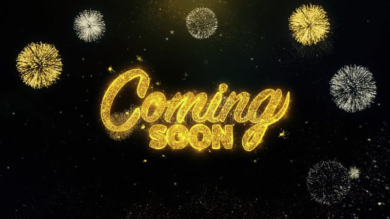 Coming Soon Text on Gold Particles Fireworks Display. Stock Footage ...