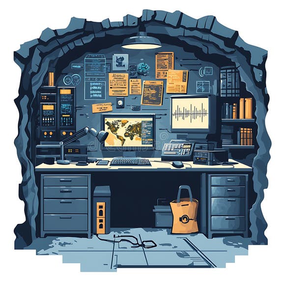 Command Center Desk Setup stock illustration. Illustration of cave ...
