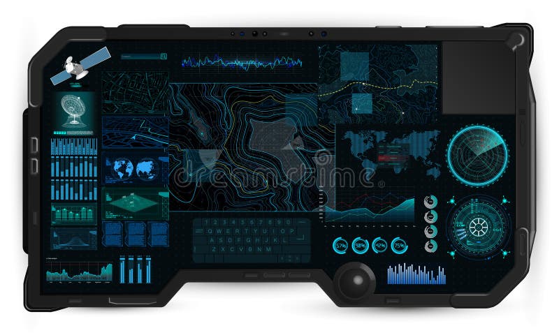 Command Center Screen in Tablet HUD. Topographic Map Stock Vector ...