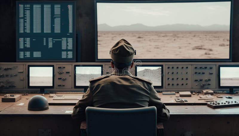 Command and Control, Military Officer Working at a War Room Control ...