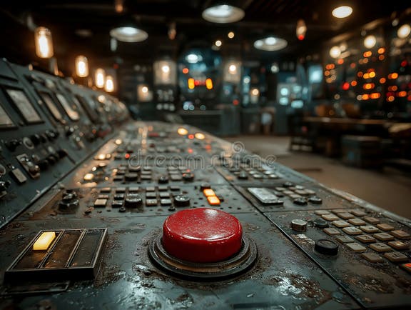 Command Core: Vintage Control Panel with Red Alert Button Stock Illustration - Illustration of ...