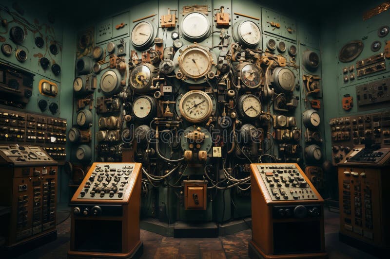 Command Post of a Retro Analog Control Center for an Industrial ...