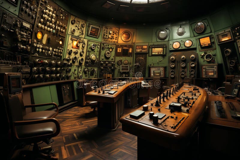 Command Post of a Retro Analog Control Center for an Industrial ...