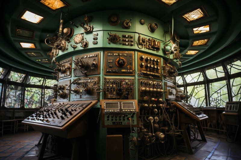 Command Post of a Retro Analog Control Center for an Industrial ...
