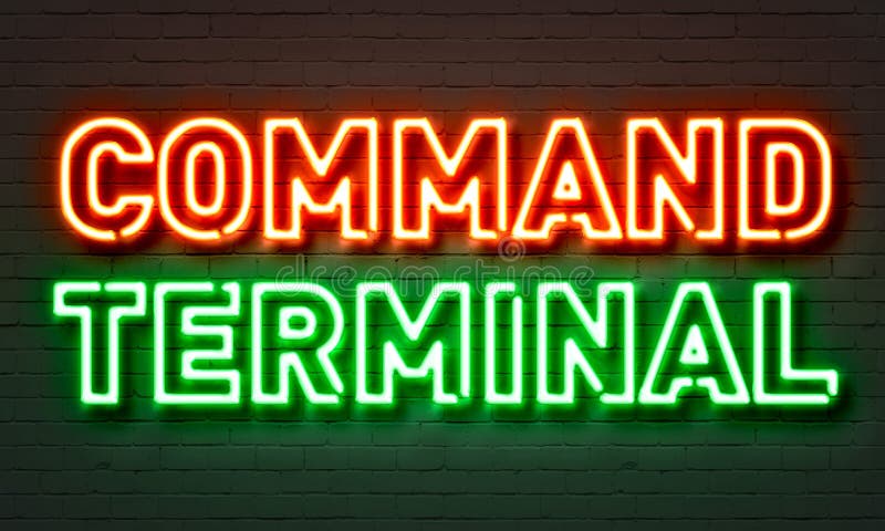 Command Terminal Neon Sign on Brick Wall Background. Stock Photo ...