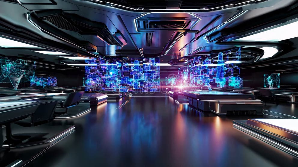 Commanding Digital Workspace Featuring Glowing Transparent Screens ...