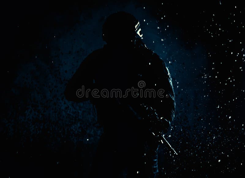 Commando Fighter with Rifle Sneaking in Darkness Stock Photo - Image of ...