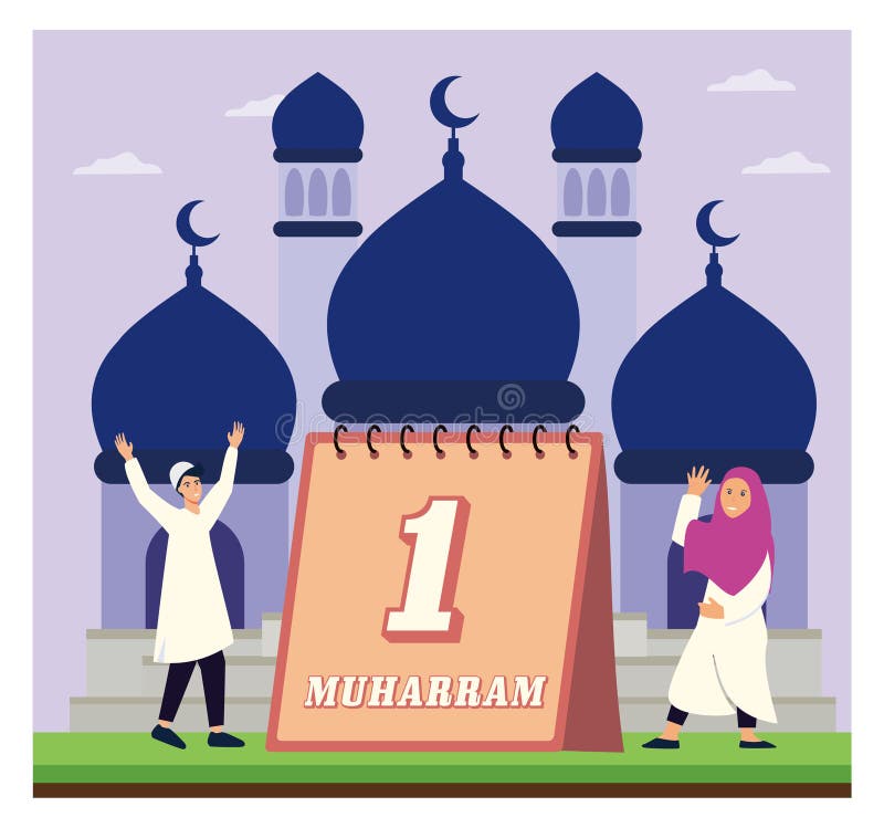 Muslim Family Celebrating Islamic New Year Calendar and Mosque ...
