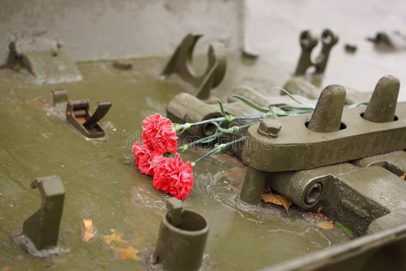 Commemorative Flowers Lie on the Tank. Stock Photo - Image of history ...