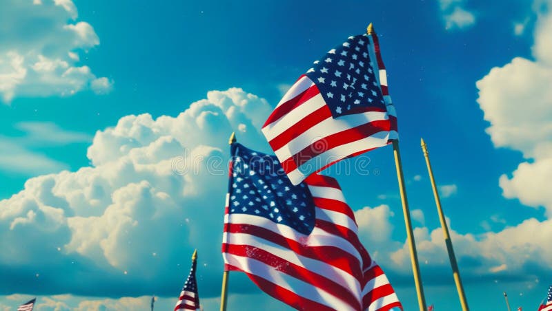 Commemorative Memorial Day Scene with American Flags Stock Illustration ...