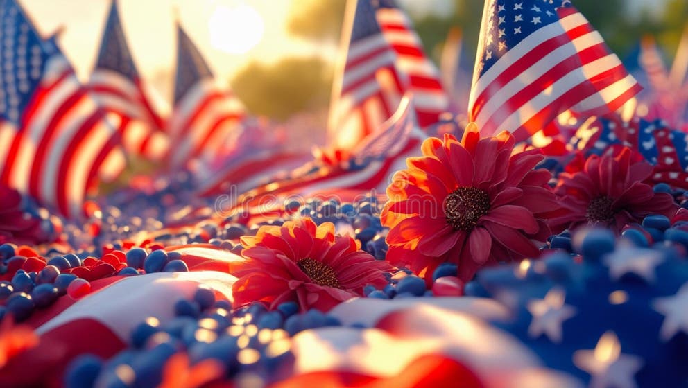 Commemorative Memorial Day Scene with American Flags Stock Illustration ...