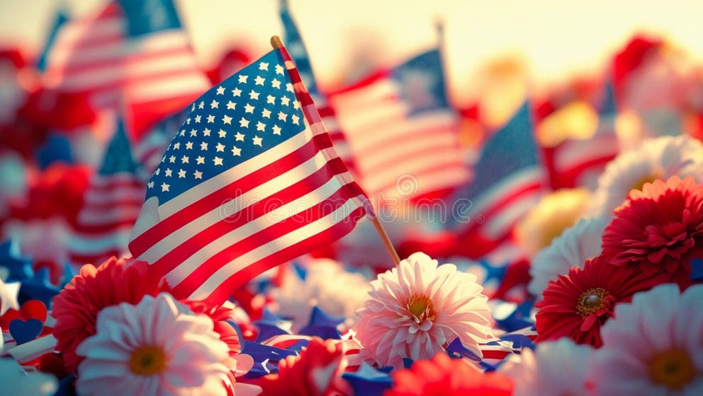 Commemorative Memorial Day Scene with American Flags Stock Illustration ...