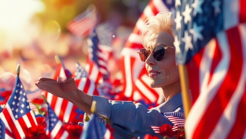 Commemorative Memorial Day Scene with American Flags Stock Illustration ...