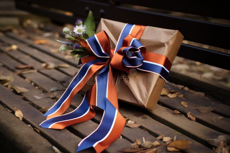 Commemorative Ribbon Tied Around a Brown Parcel Stock Image - Image of ...