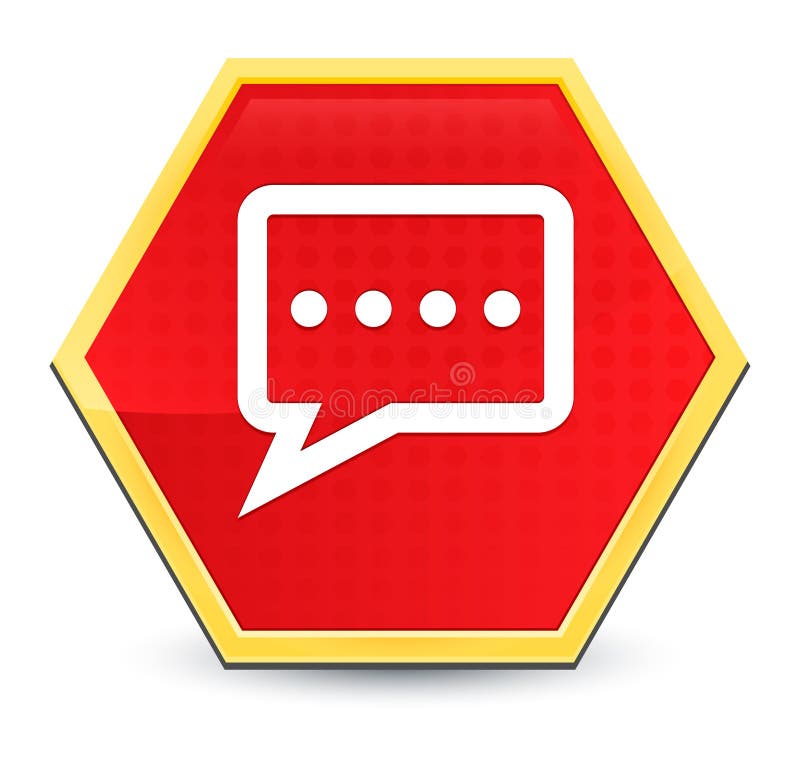 Comment Icon Abstract Red Hexagon Button Bright Yellow Frame Elegant ...