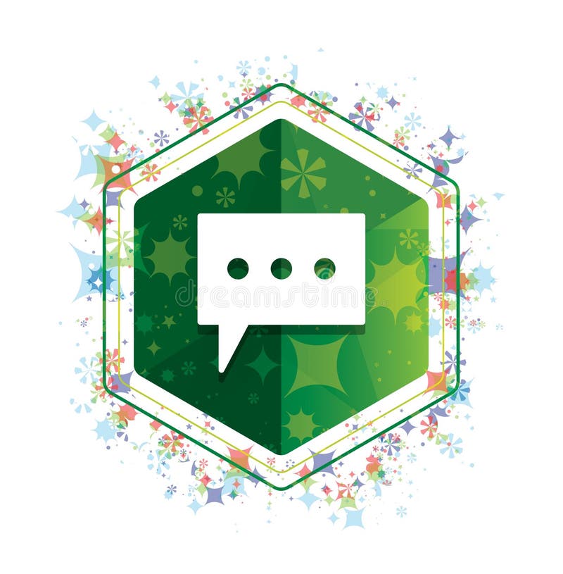 Comment Icon Floral Plants Pattern Green Hexagon Button Stock ...