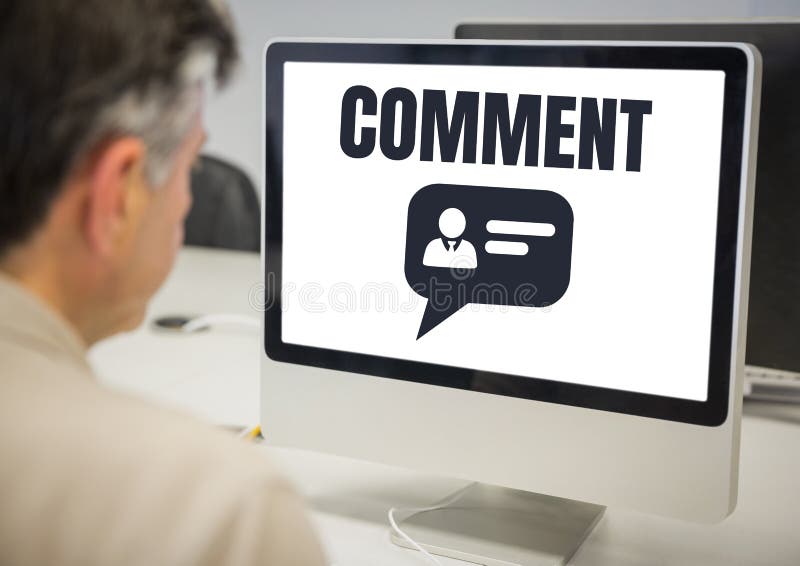 Comment Text and Chat Profile Graphic on Computer Screen with Man Stock ...