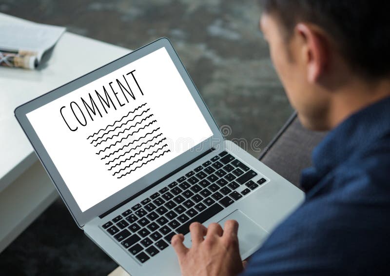 Comment Text and Graphic on Laptop Screen with Mans Hands Stock Image ...