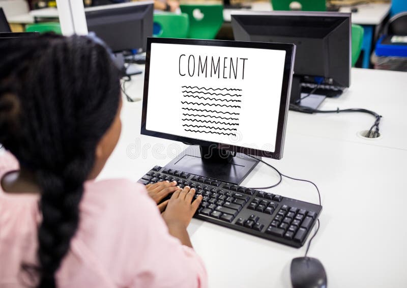 Comment Text and Graphic on Laptop Screen with Womans Hands Stock ...