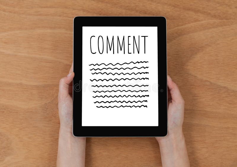 Comment Text and Graphic on Tablet Screen with Hands Stock Photo ...