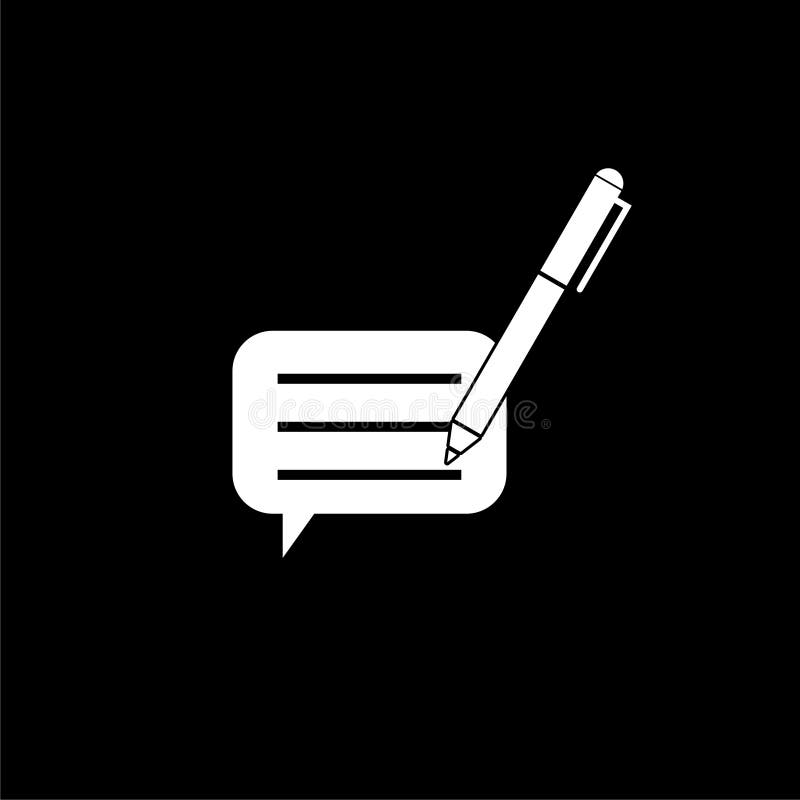 Comment Writing Icon Symbol Isolated on Black Background Stock ...
