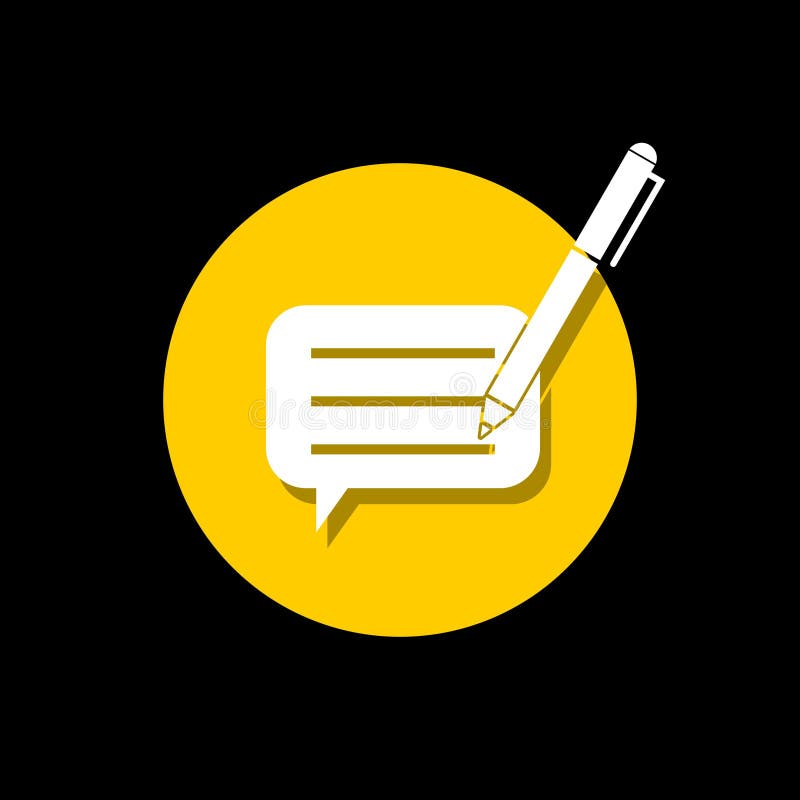 Comment Writing Icon Symbol Isolated on Black Background Stock ...
