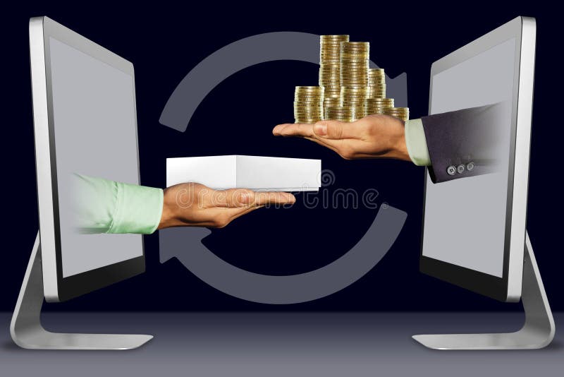 Commerce Concept, Two Hands from Computers. Hand with White Tablet ...