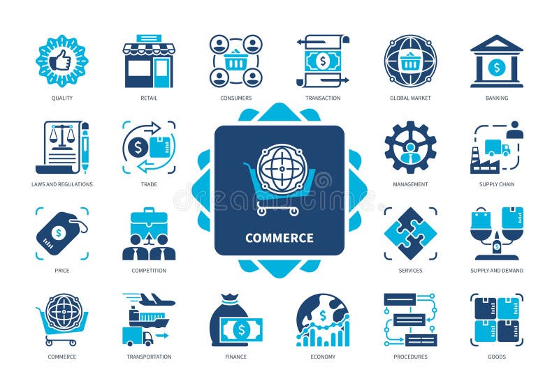 Commerce solid icon set stock illustration. Illustration of services ...