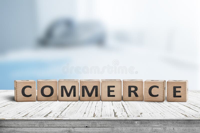 Commerce Word Displayed on Chalkboard Concept with Multiple Financial ...