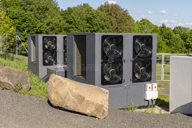 Commercial Air Source Heat Pump System Installed Outdoors. these ...
