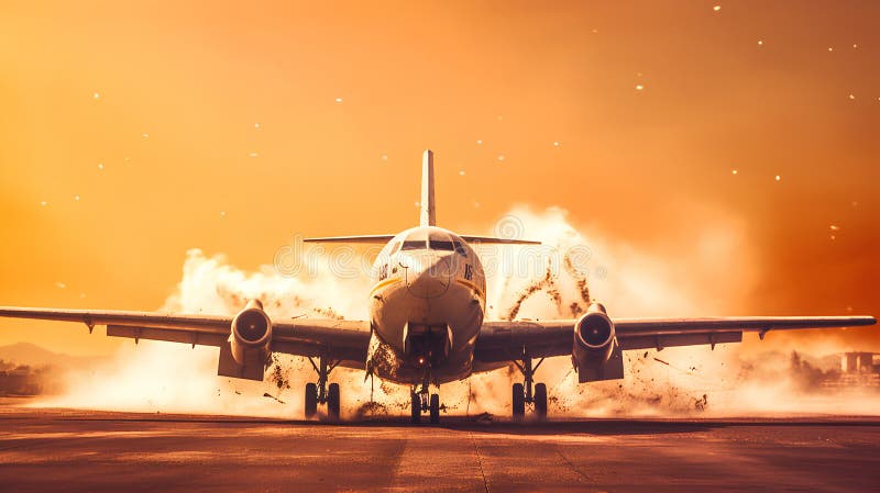 Commercial Aircraft with a Burning Engine, an Air Disaster. Stock ...