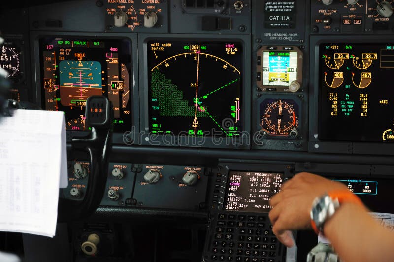 Commercial Aircraft Panel at Night Stock Image - Image of control ...