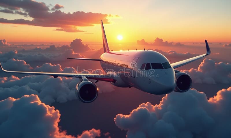 Commercial Airliner Sunset Sky Golden Hour Lighting Dramatic Stock ...