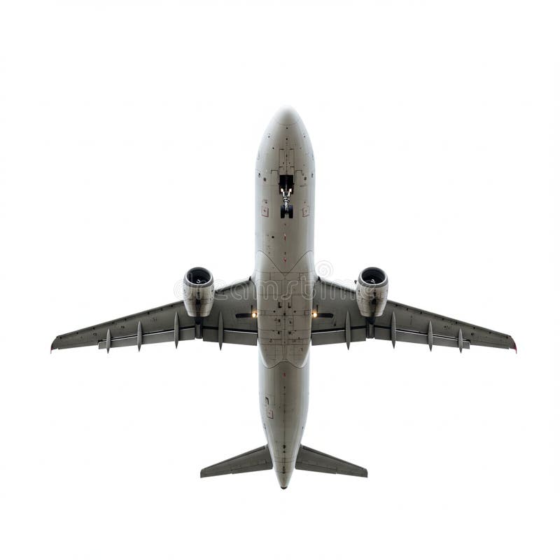 A Commercial Airliner Viewed from Below Against a White Background. it ...
