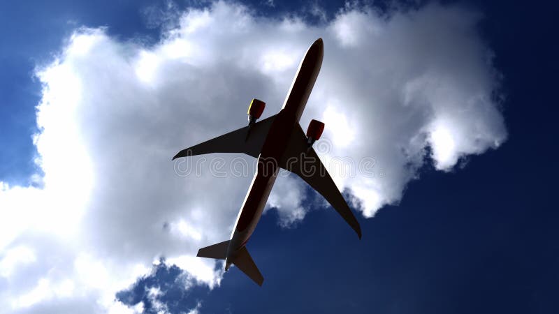 Commercial Airplane Against the Blue Sky, View from the Ground. 3d ...