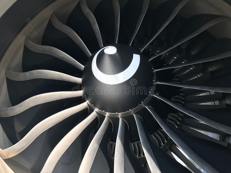 Commercial Airplane Engine with Large Turbine Blades and Wheels Stock ...