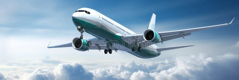 Commercial Airplane Flying Above Clouds in Dramatic Sunset Light. Very ...