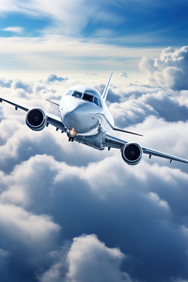 Commercial Airplane Flying through the Clouds Stock Image - Image of ...