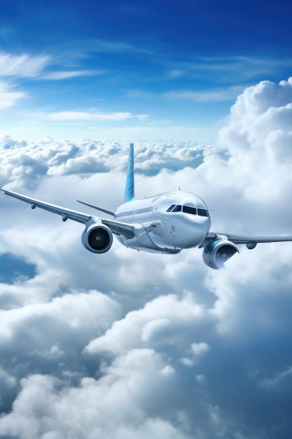 Commercial Airplane Flying through the Clouds Stock Photo - Image of ...
