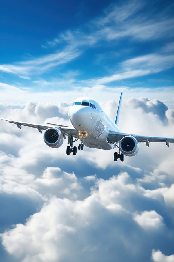 Commercial Airplane Flying through the Clouds Stock Photo - Image of ...