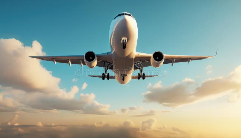 Commercial Airplane Flying Low Sky Vibrant Sunset Stock Photos - Free ...