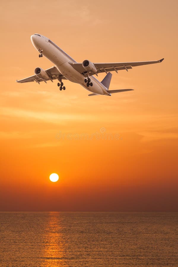 Commercial Airplane Flying Over the Sea Stock Image - Image of earth ...