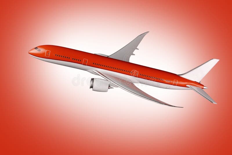 Commercial Airplane on Isolated Red Background Stock Photo - Image of ...