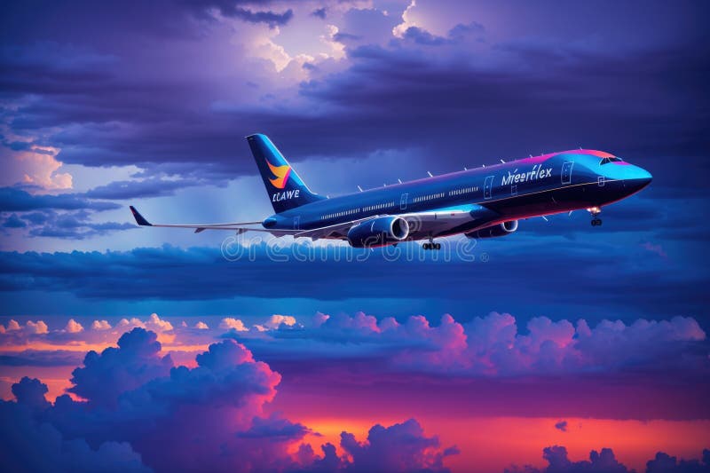 Commercial Airplane Jetliner Flying Above Dramatic Clouds In Beautiful