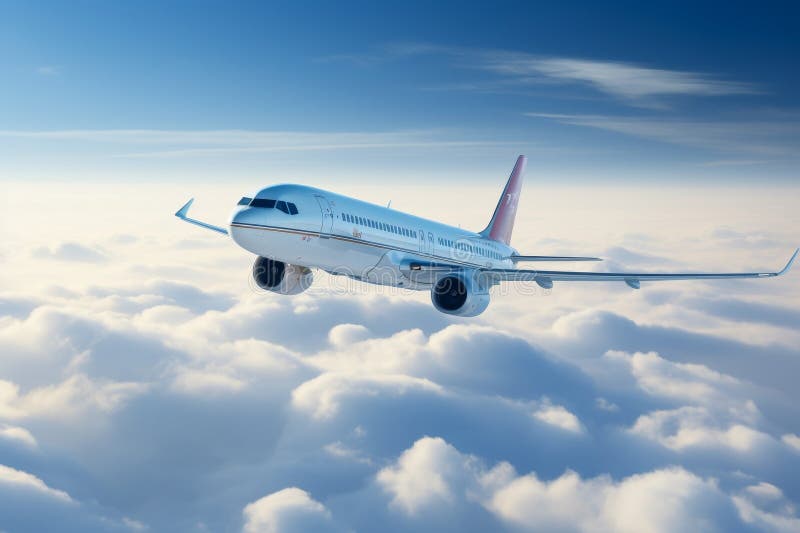 Commercial Airplane Soaring Above The Clouds In A Clear Blue Sky