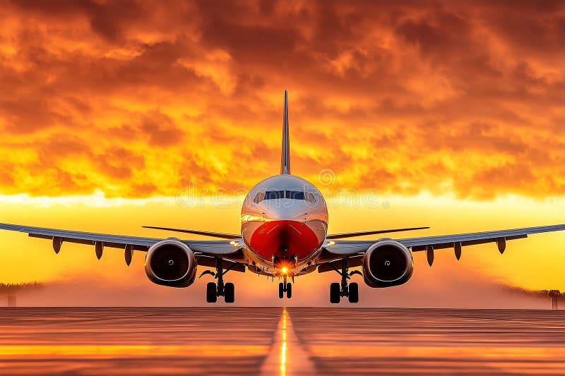 Commercial Airplane during Sunset Takeoff Stock Illustration ...