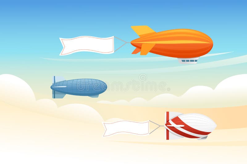 Commercial Airship Flying in Sky Rigid Airship Vector Illustration on ...